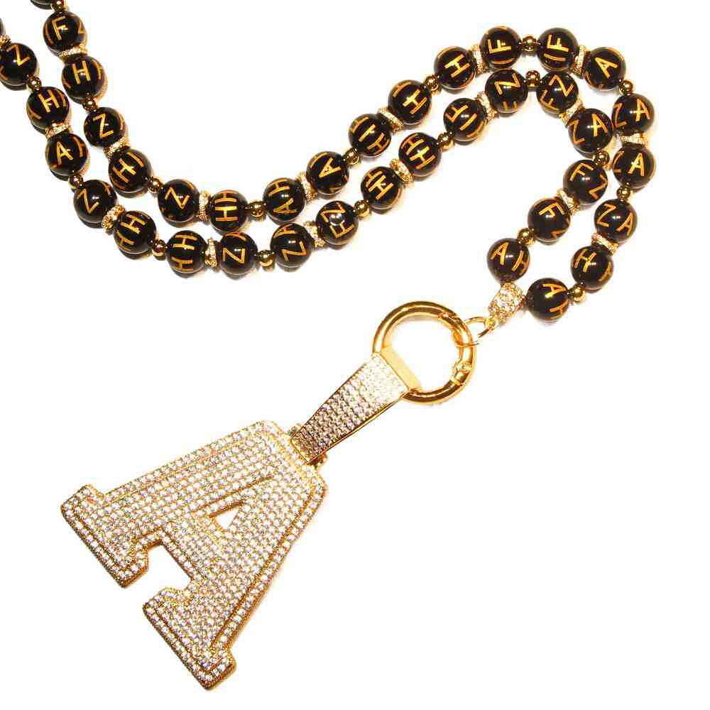 Double Custom Name Bead + Single CZ Letter Necklace - Hifzah | Name ...