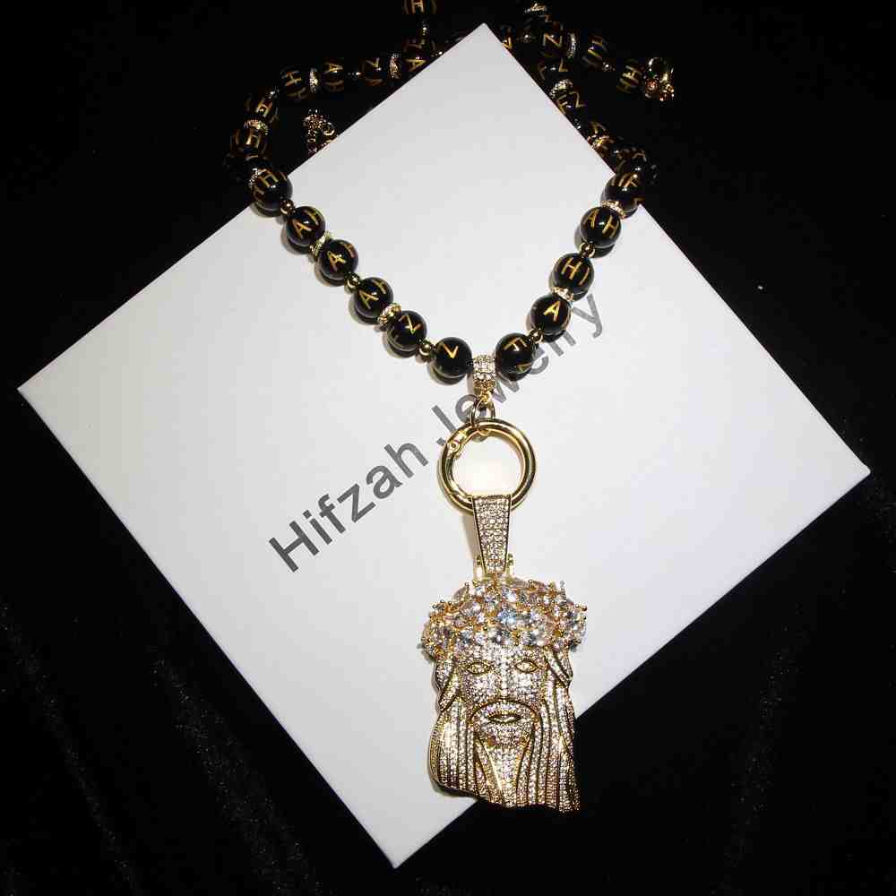 Handcrafted Gold Jesus Pendant Prayer Name Bead Necklace - Hifzah ...