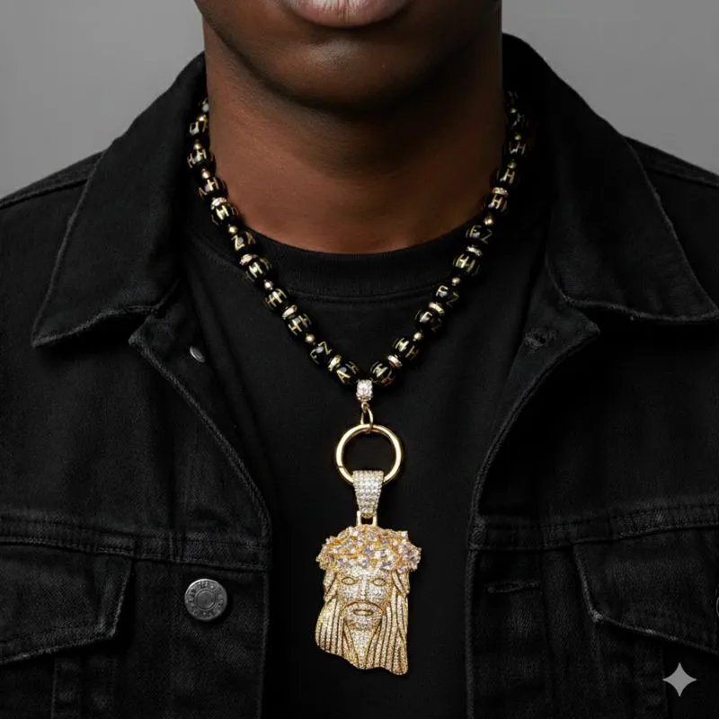 Handcrafted Gold Jesus Pendant Prayer Name Bead Necklace - Hifzah ...