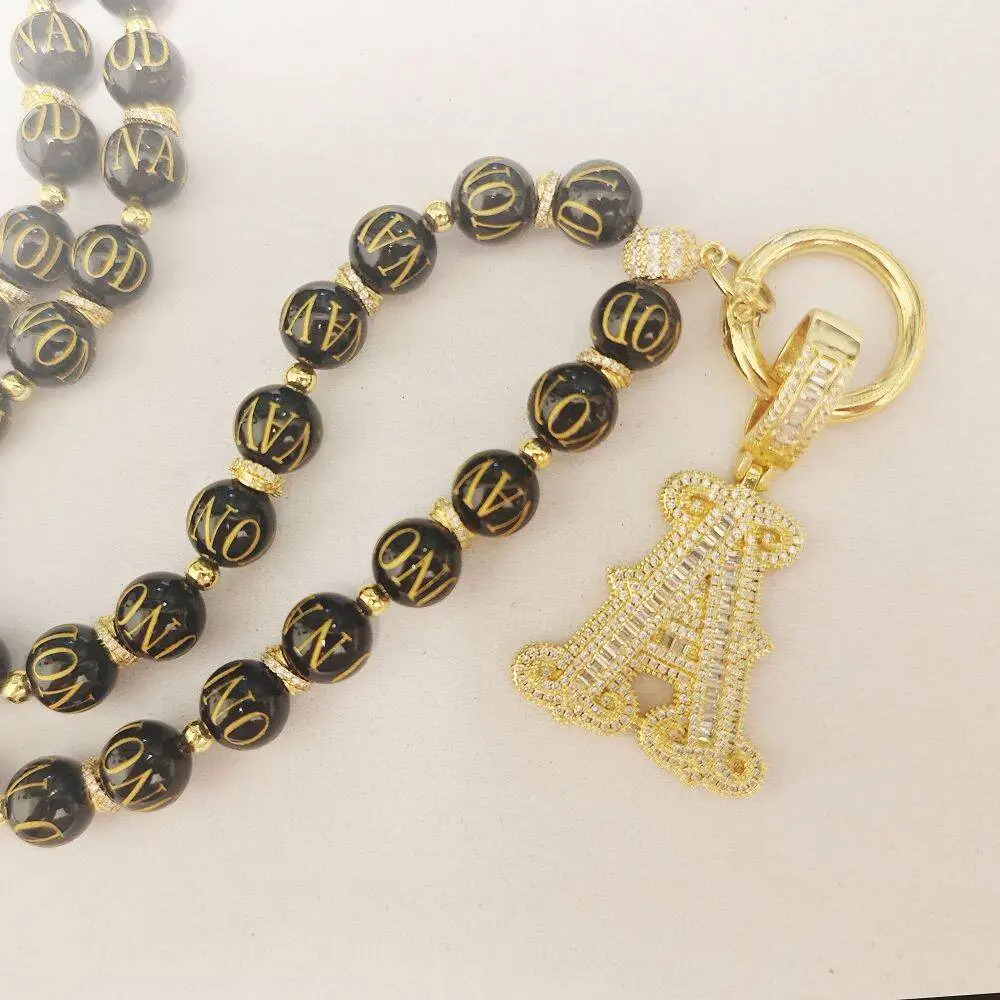 Double Custom Prayer Bead + Single Gold Letter Necklace - Hifzah | Name ...