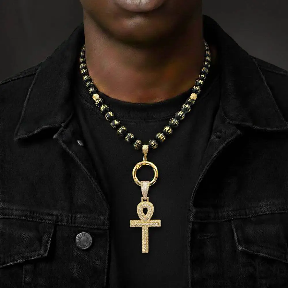 Name Custom Hip Hop Ankh Cross Pendant Necklace - Hifzah | Name Bead ...