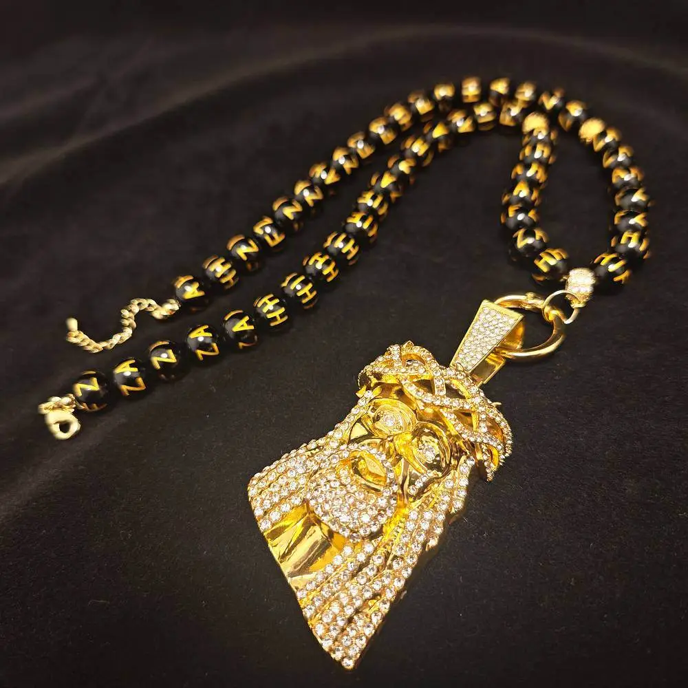 Hip-Hop Jesus Gold Pendant Engraved Letter Bead Chain - Hifzah | Name ...